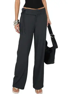 Princess Polly Good Riddance Side Tie Wide Leg Pants - Charcoal