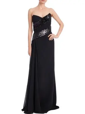 Badgley Mischka Sequin Strapless Gown - Black