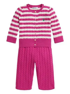 Ralph Lauren Cable Knit Cotton Sweater And Pants Set - College Pink