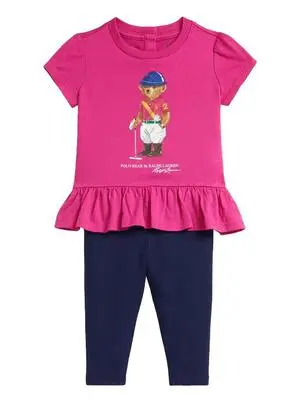 Ralph Lauren Graphic Peplum Top And Leggings Set - College Pink