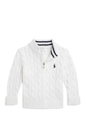 Ralph Lauren Cotton Cable Zip Cardigan - White