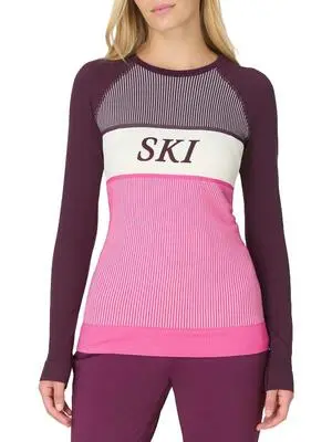 Sweaty Betty Rib Base Layer Long Sleeve Shirt - Purple Ski Stripe Print