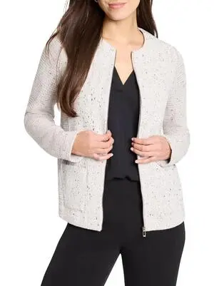 NIC+ZOE Knit & Woven Zip Front Jacket - Sugar Cookie