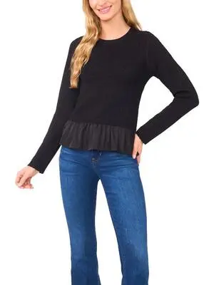 Ted Baker London Irene Pointelle Crewneck Peplum Sweater - Rich Black
