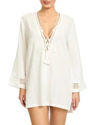 Robin Piccone Marina Lace-up Cover-up Tunic - White