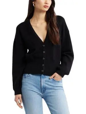 OPEN EDIT Ribbed Waist Cardigan - Black