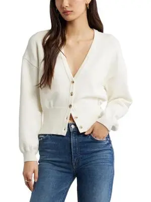 OPEN EDIT Ribbed Waist Cardigan - Ivory