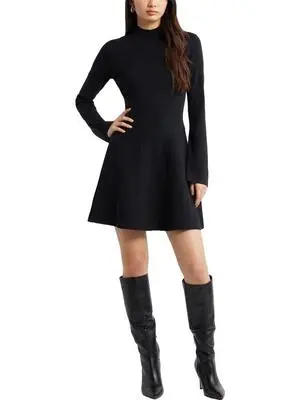 OPEN EDIT Mock Neck Long Sleeve Sweater Dress - Black