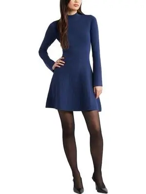 OPEN EDIT Mock Neck Long Sleeve Sweater Dress - Navy Iris
