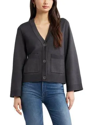 OPEN EDIT Wide Sleeve Cardigan - Grey Dark Charcoal Heather