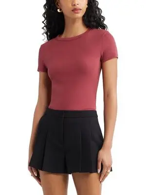 OPEN EDIT Rib Short Sleeve Shirt - Red Ruby