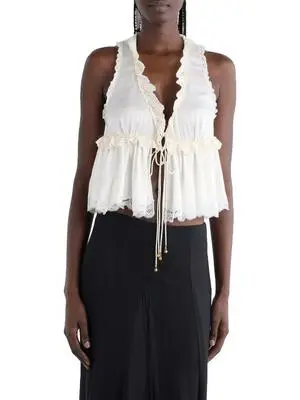CHLOÉ Lace Trim Tie-Front Silk Top