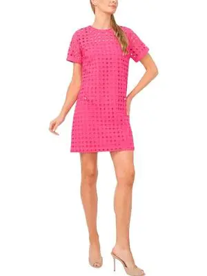 CECE DUPRAZ Circle Eyelet Shift Dress - Pink Taffy