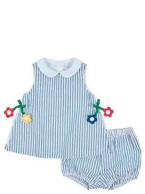 FLORENCE EISEMAN Seersucker Dress And Bloomer Set - Royal/wht
