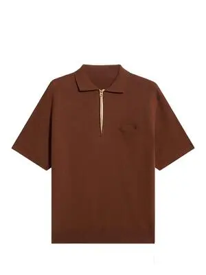 FORTELA Laight 3/4 Zip Short Sleeve Polo - Brown