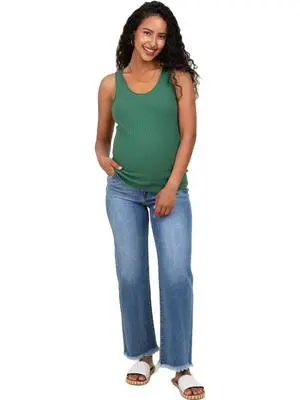 PINKBLUSH Frayed Hem Ankle Maternity Jeans - Blue