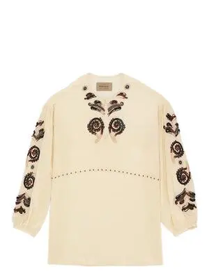 FORTELA Allegra Embroidered Silk Shirt - Milk