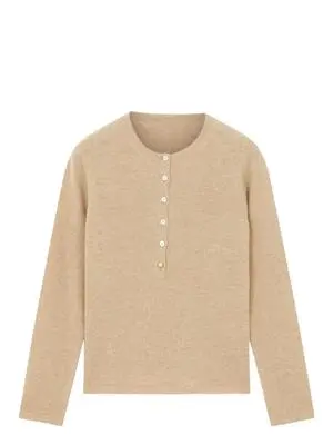FORTELA Merino Wool Henley Knit - Camel