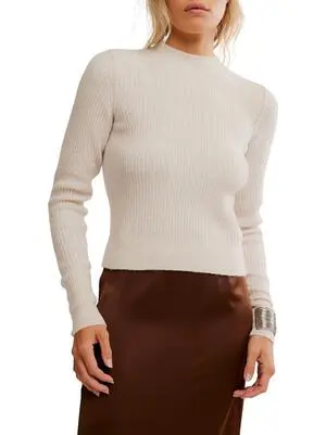 Free People Ever After Ribbed Knit Sweater - Almond Milk Heather