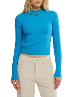 Free People Ever After Ribbed Knit Sweater - Swedish Blue