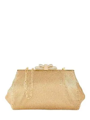 WHITING & DAVIS Blake Bow Clutch Metallic Gold