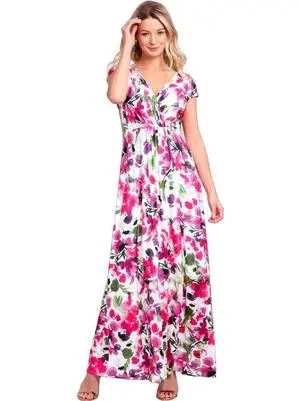 ALIE STREET LONDON Sophia Short Sleeve Maxi Dress - Fuchsia Florals