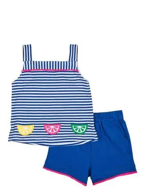 FLORENCE EISEMAN Stripe Knit Short Set With Appliqué Fruit Slices - Royal/white