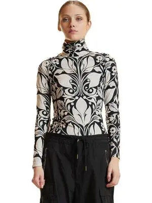 Cynthia Rowley Turtleneck Lycra Top Black/white