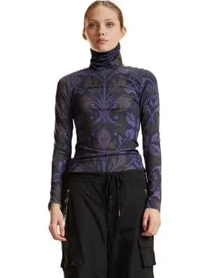 Cynthia Rowley Turtleneck Lycra Top Purple Multi
