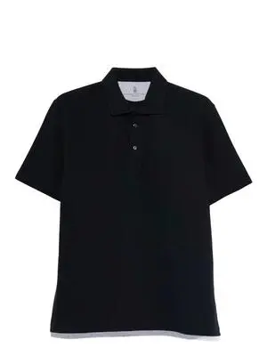 Brunello Cucinelli Buttoned Trim Polo Shirt - Blue