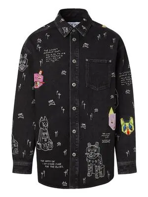 Loewe X Louis Wain Embroidered Denim Overshirt - Black