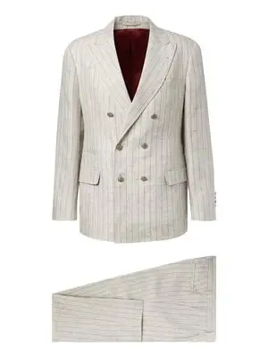 Brunello Cucinelli Pinstripe Linen Suit - Beige