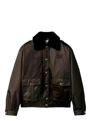 Miu Miu Padded Oversized Military Jacket With Shearling Collar - Brown