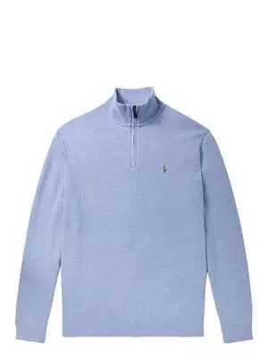 Polo Ralph Lauren Logo-embroidered Cotton Half-zip Sweater - Blue