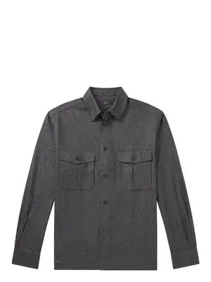Dunhill Prince Of Wales Checked Wool And Cashmere-blend Overshirt - Gray