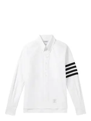 Thom Browne Button-down Collar Striped Cotton Oxford Half-placket Shirt - White