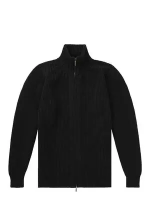 William Lockie Zack Ribbed Cashmere Cardigan - Black