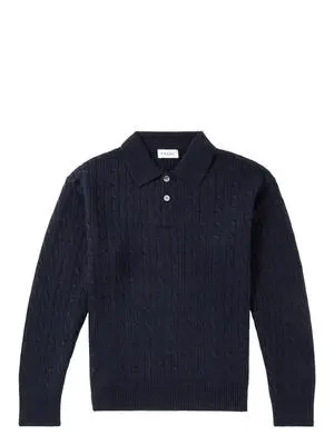 FRAME Cable-knit Wool And Cashmere-blend Polo Sweater - Blue