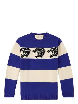Valentino Garavani Striped Jacquard-knit Wool Sweater - Blue