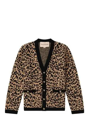 Valentino Garavani Leopard-jacquard Wool Cardigan - Brown