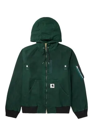 Sacai Carhartt Wip Jersey-trimmed Cotton-canvas Hooded Blouson Jacket - Green