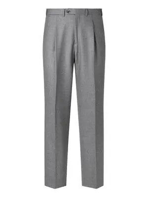 SAMAN AMEL Wide-leg Pleated Wool-flannel Trousers - Gray