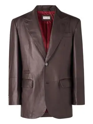 Brunello Cucinelli Full-grain Leather Blazer - Brown