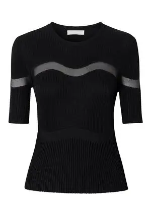 Ulla Johnson Ayla Mesh-paneled Ribbed-knit Top - Black