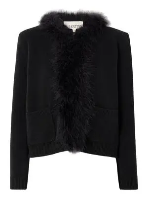 Valentino Garavani Feather-trimmed Wool Cardigan - Black