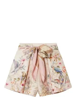 Zimmermann Rebellion Tie-detailed Printed Silk And Cotton-blend Shorts - Cream