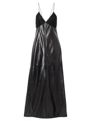 VERONICA DE PIANTE Amelia Embellished Silk-Trimmed Leather Maxi Dress
