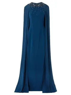 Jenny Packham Vita Cape-effect Embellished Gown - Blue