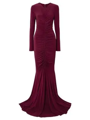 Norma Kamali Ruched Stretch-jersey Gown - Plum