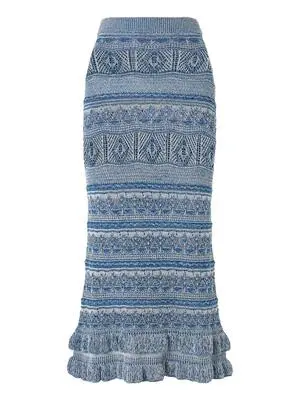 Etro Ruffled Crocheted Maxi Skirt - Blue